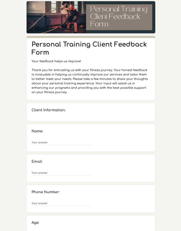 Free Personal Training Client Feedback Form Template in Google Forms