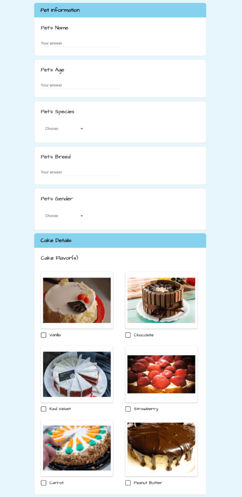 Free Pet Birthday Cake Order Form Template in Google Forms