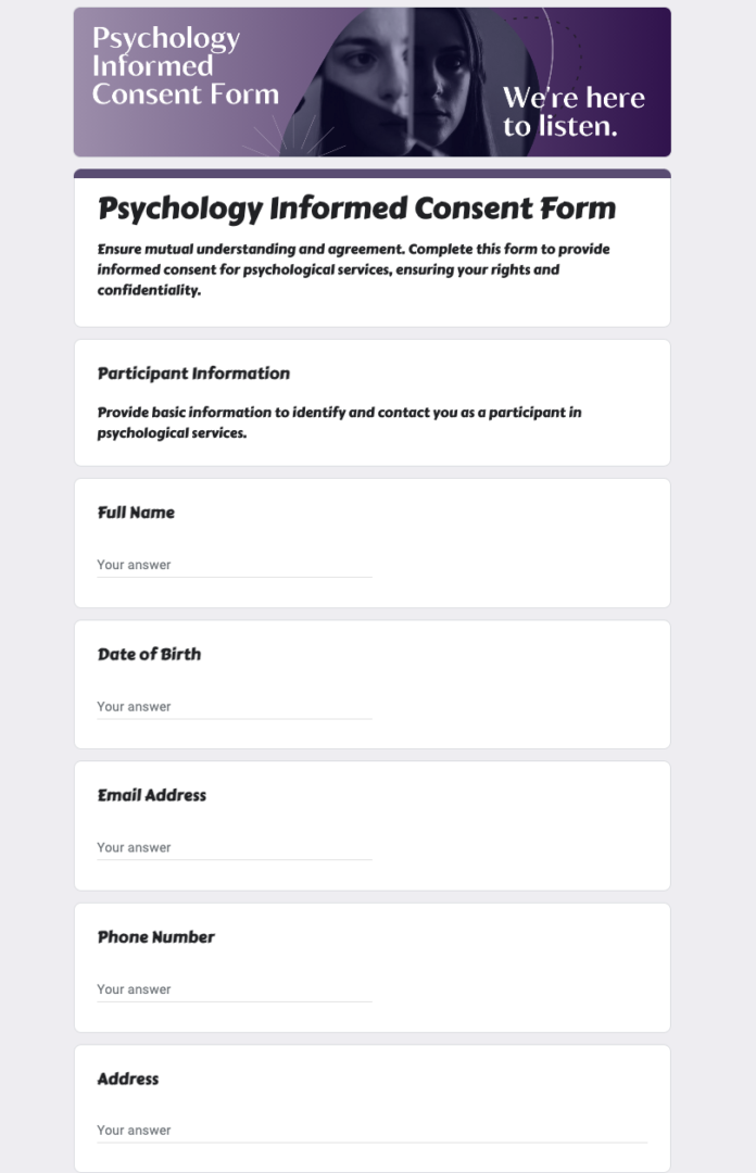 Free Psychology Informed Consent Form Template in Google Forms
