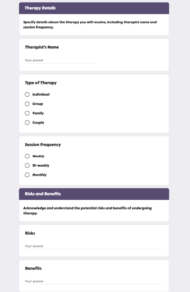 Free Psychology Informed Consent Form Template in Google Forms
