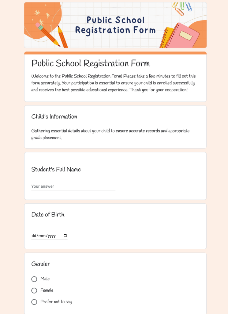 Free Public School Registration Form » GooForms
