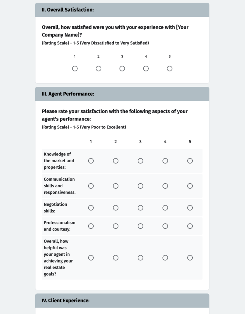 Free Real Estate Client/ Customer Feedback Form Template in Google Forms