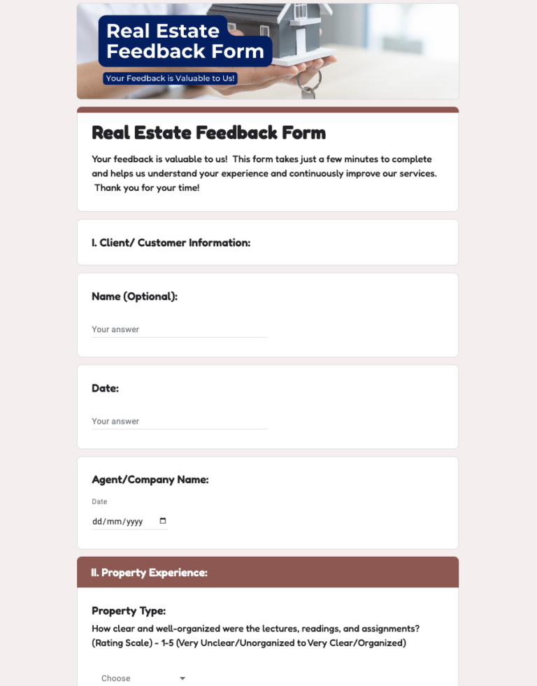Free Real Estate Feedback Form Template in Google Forms