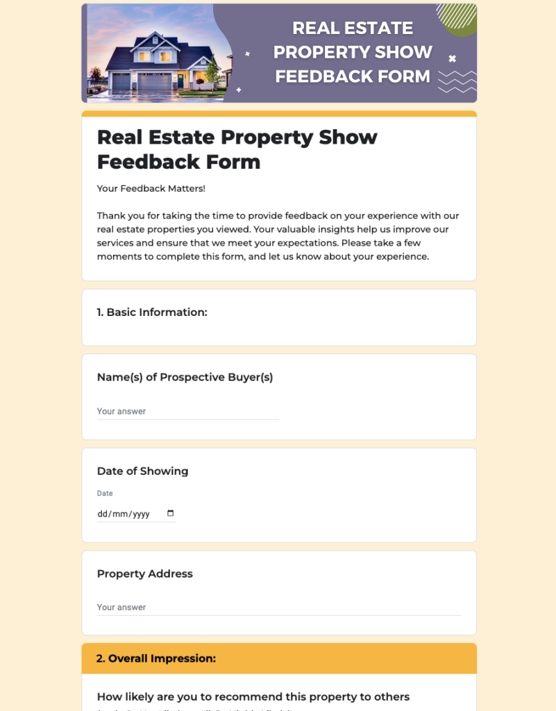 Free Real Estate Property Show Feedback Form Template in Google Forms