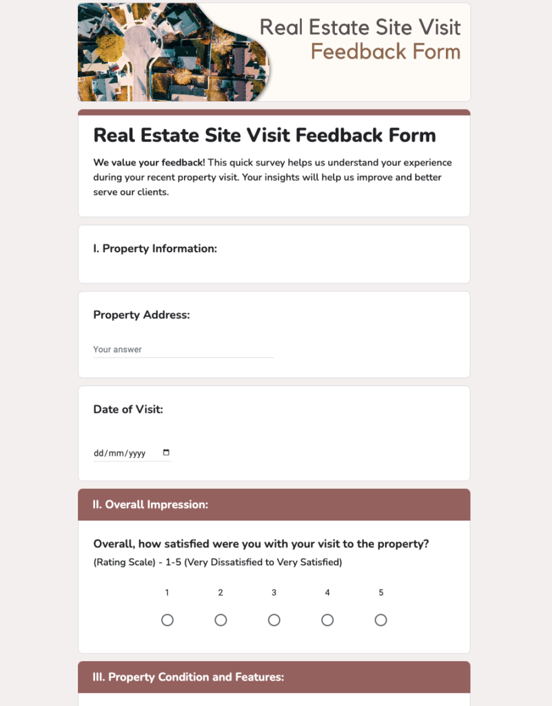 Free Real Estate Site Visit Feedback Form Template in Google Forms