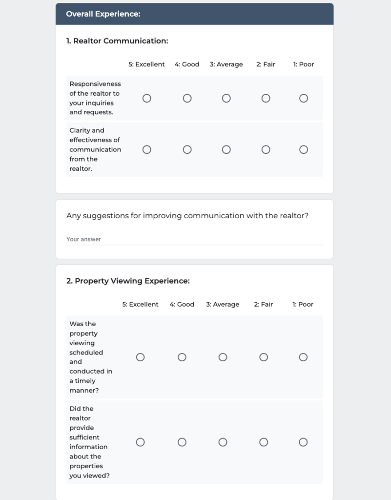 Free Realtor Feedback Form Template in Google Forms