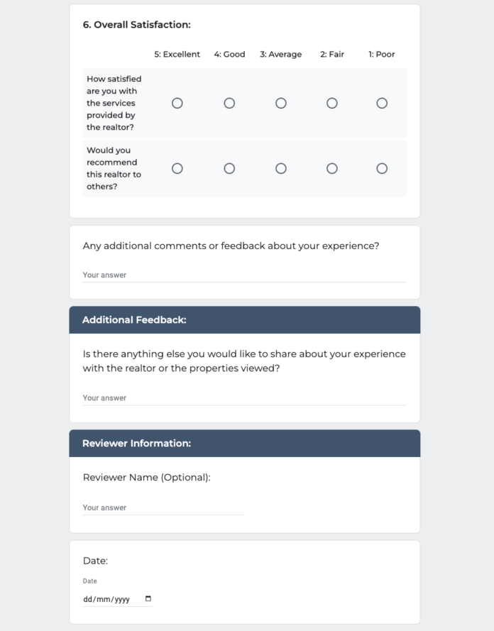 Free Realtor Feedback Form Template in Google Forms