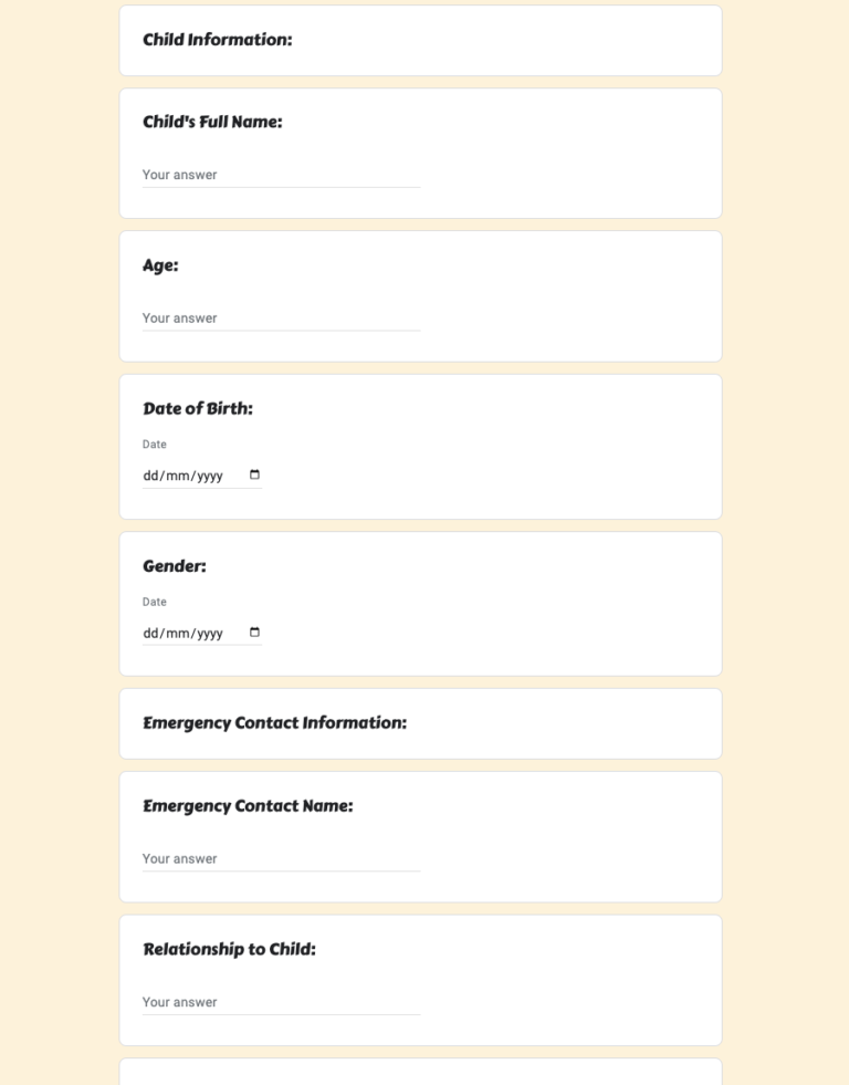 Free Summer Camp Consent Form Template in Google Forms