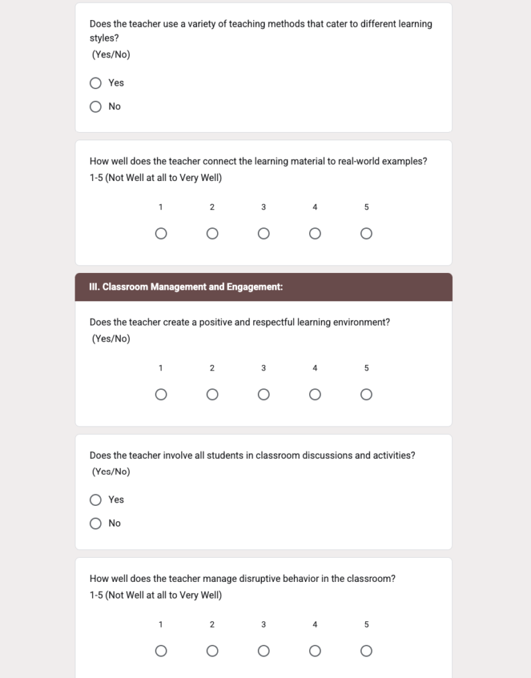 Free Teacher Feedback Form Template in Google Forms