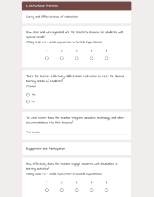 Free Teacher Feedback form For Special Education Template in Google Forms