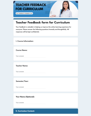 Free Teacher Feedback form for Curriculum Template in Google Forms