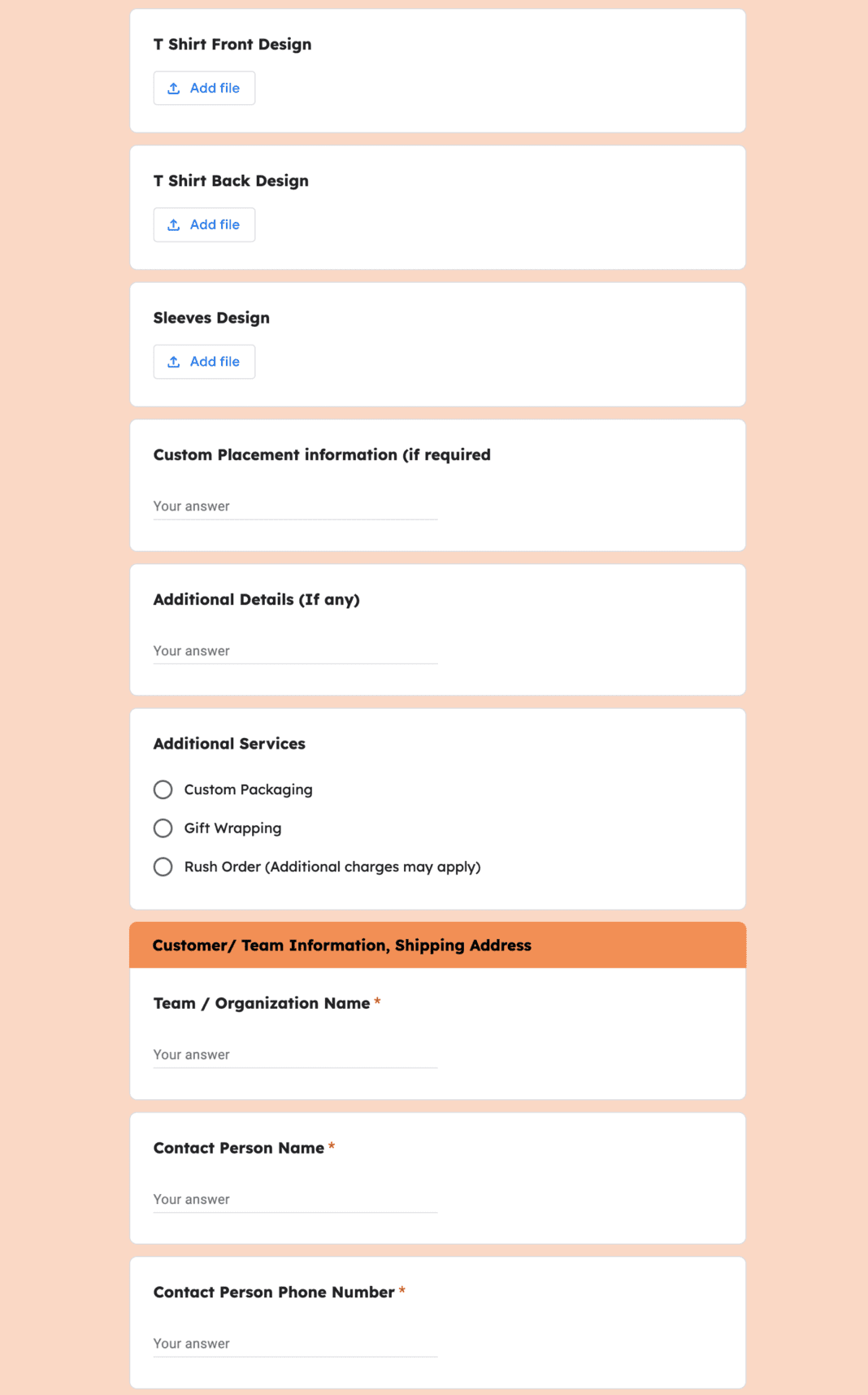 Free Team T-Shirt Order Form Template in Google Forms