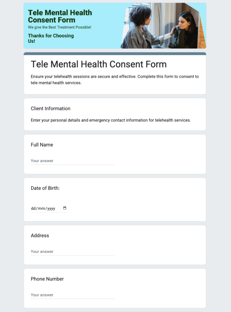 FREE Tele Mental Health Consent Form » GooForms