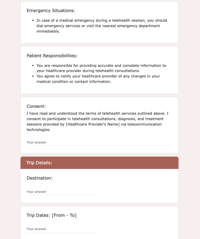 Free Telehealth Consent Form Template in Google Forms