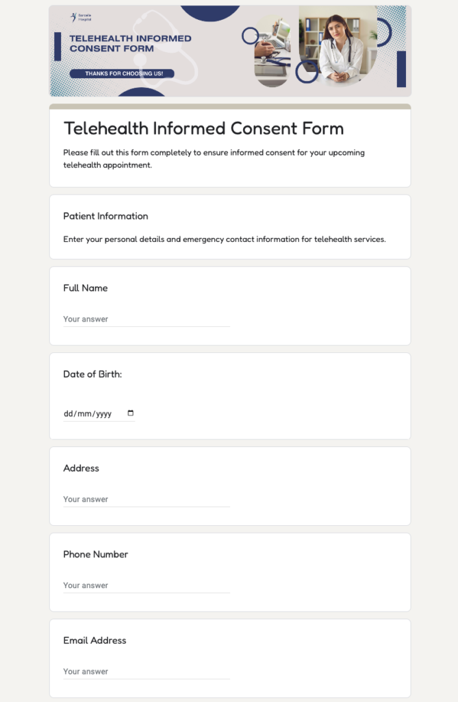 Free Telehealth Informed Consent Form Template in Google Forms