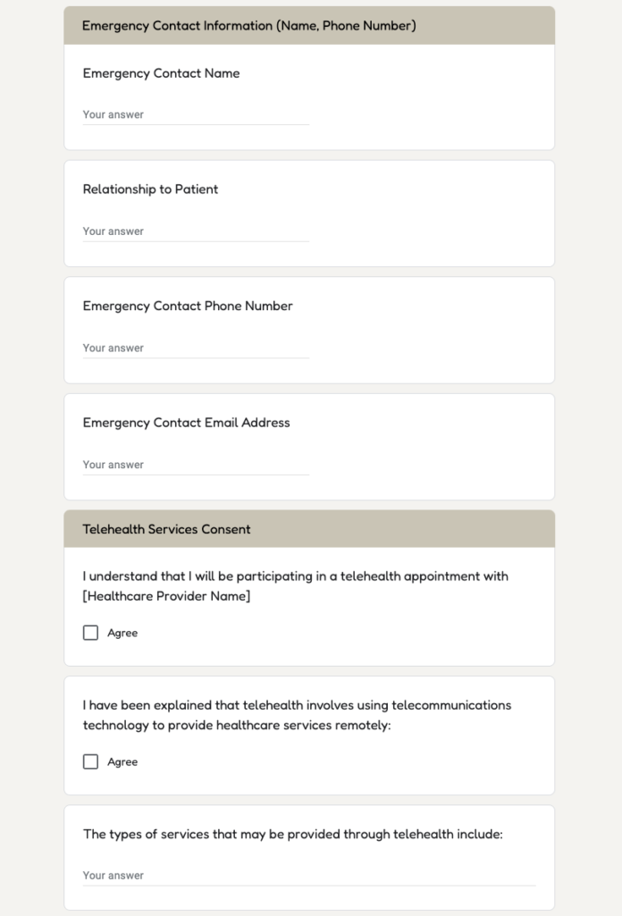 Free Telehealth Informed Consent Form Template in Google Forms