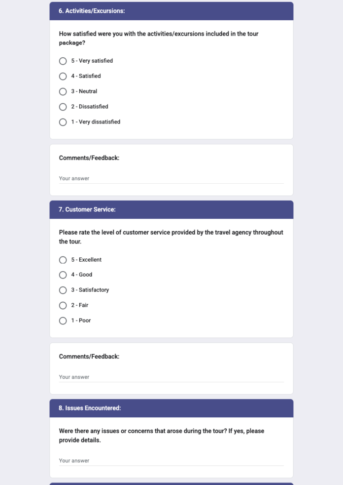 Free Travel Agency Feedback Form Template in Google Forms