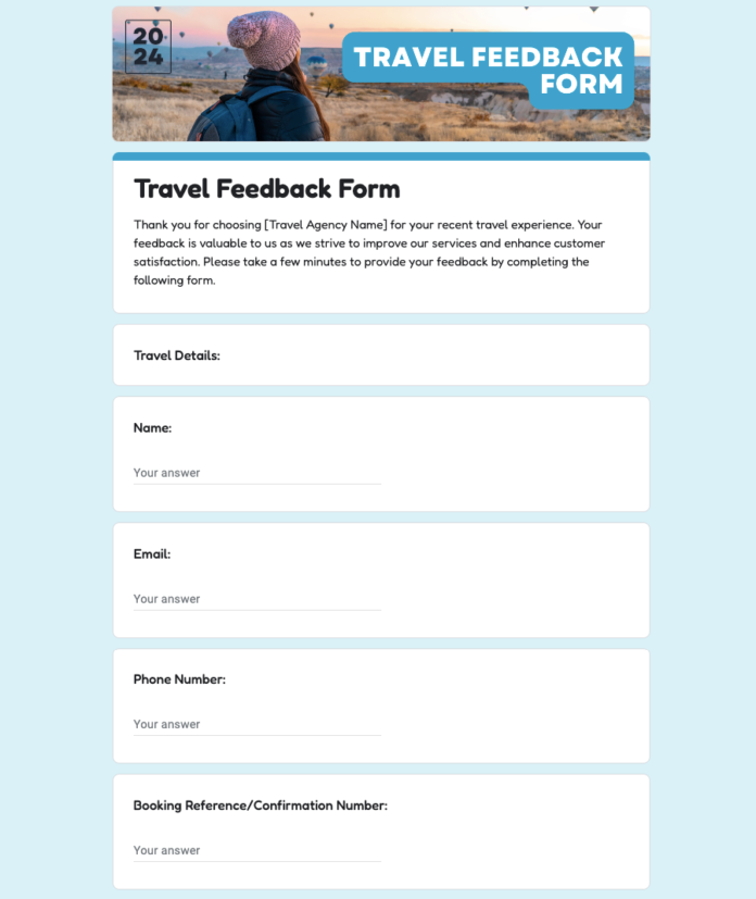 Free Travel Feedback Form Template in Google Forms