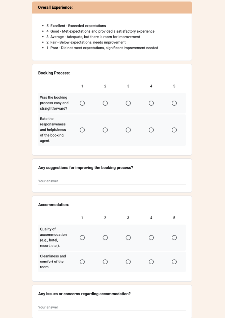 Free Travel Package Feedback Form Template in Google Forms