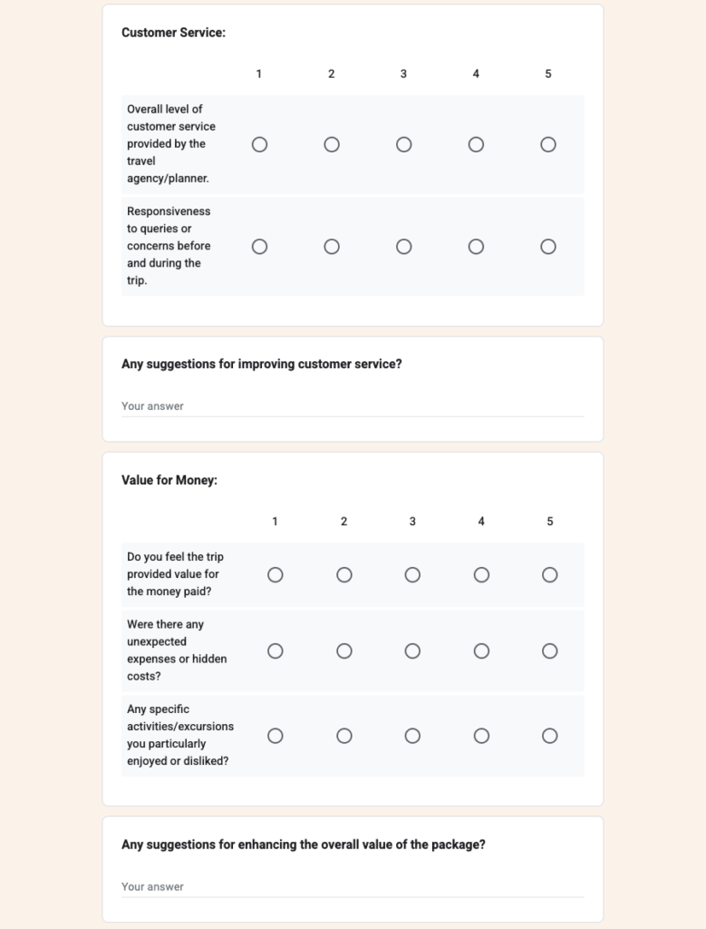 Free Travel Package Feedback Form Template in Google Forms
