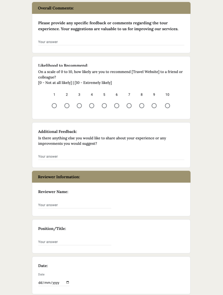 Free Travel Website Feedback Form Template in Google Forms