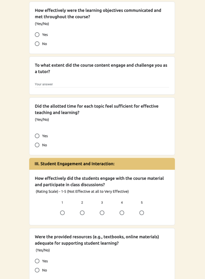 Free Tutor Feedback Form Template in Google Forms