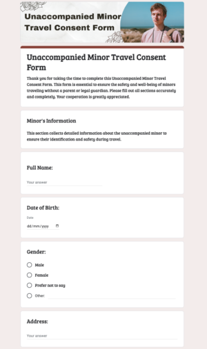 Free Unaccompanied Minor Travel Consent Form Template in Google Forms