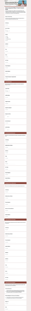 Free Unaccompanied Minor Travel Consent Form Template in Google Forms