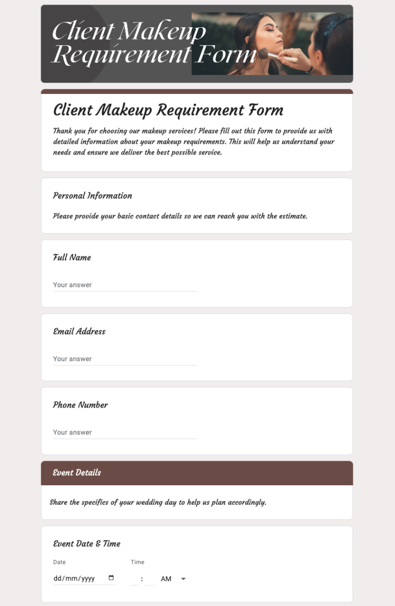 Free Client Makeup Requirement Form Template in Google Forms