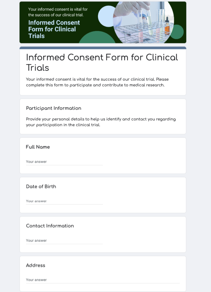 Free Informed Consent Form for Clinical Trials Template in Google Forms