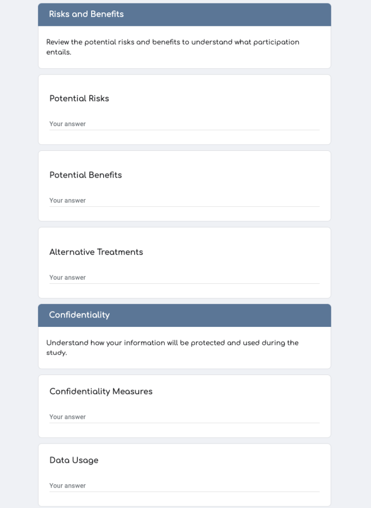 Free Informed Consent Form for Clinical Trials Template in Google Forms