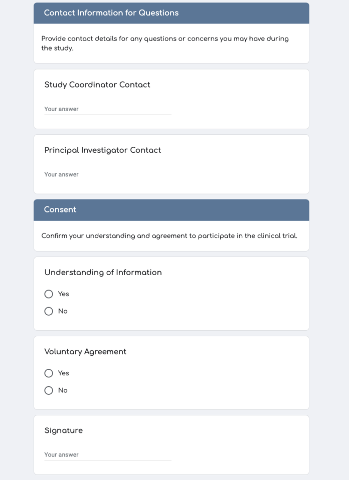 Free Informed Consent Form for Clinical Trials Template in Google Forms